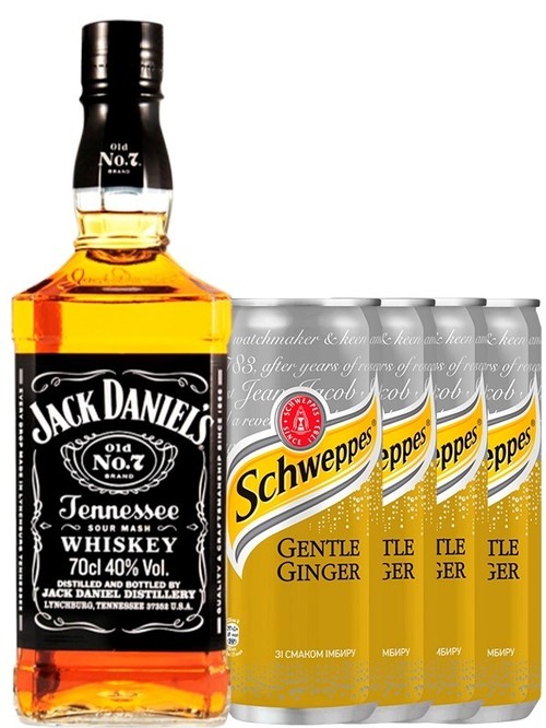 Jack Daniel's 0.7л + Schweppes Gentle Ginger ж/б 4*0.33л с доставкой ...